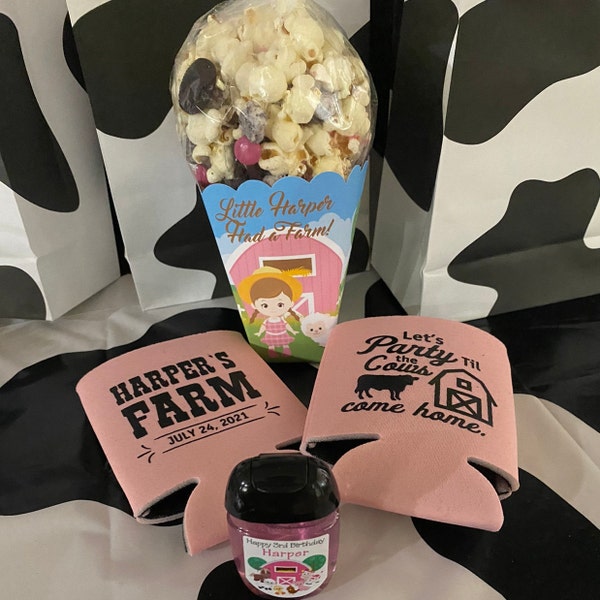 Pink Barn Farm Party Popcorn Boxes for Girls Birthday Favors Farm ...