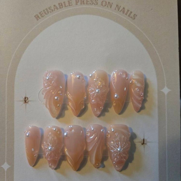 FREYA Y2K Graffiti Press on Nails Lily Pad Nails Abstract Green Ombre ...