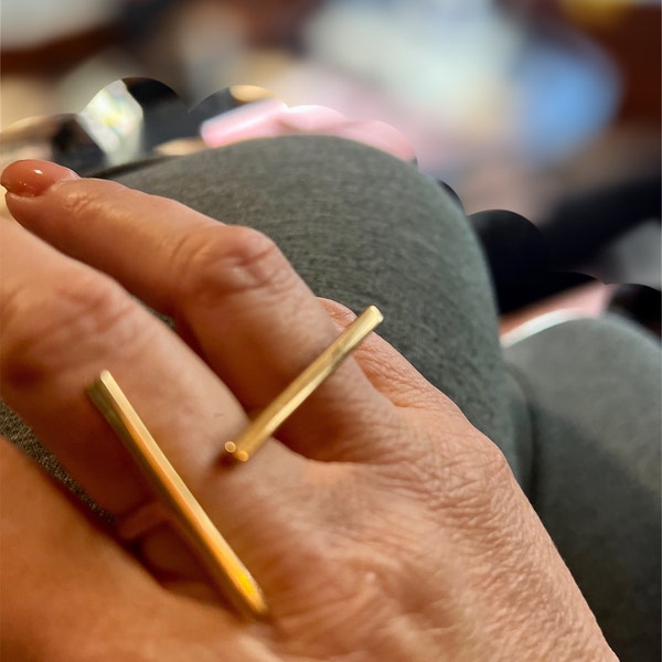 Gold Double Bar Ring, Minimalist Brass Ring, Gold Line Ring, Modern ...