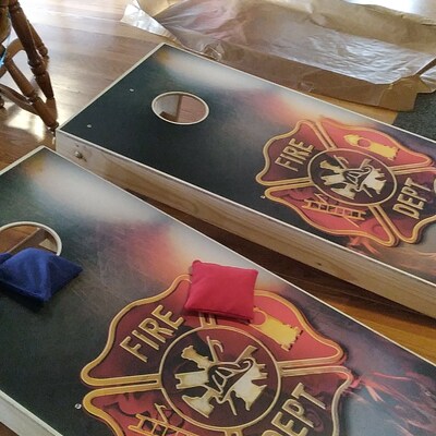 Fire Badge Cornhole Set With Bags Firefighter Cornhole Set Fire ...