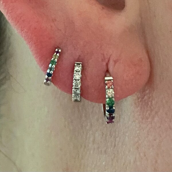 14k Gold Diamond Huggies, Small Diamond Hoop Earrings, Cute Huggies ...