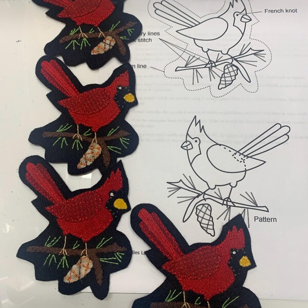 Christmas Cardinal Ornament Pattern: Wool Felt Applique (digital ...