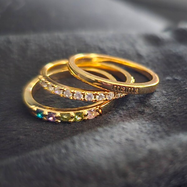 3PCS Personalized Mothers Stacking Rings, 1-6 Birthstones Stackable ...