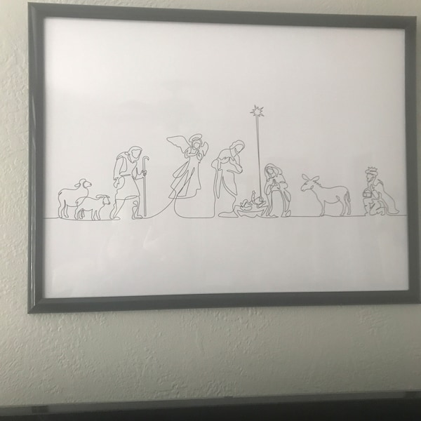 Printable Wall Art Christmas, Nativity, Birth of Jesus Line Art, Black ...