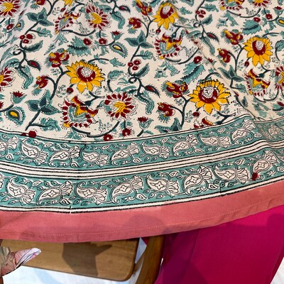 Block Printed Round Tablecloth Floral Printed Round - Etsy