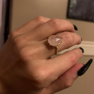 Rose Quartz Tear Drop Ring Gemstone Natural 18k Gold | Etsy