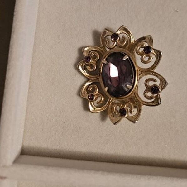 Vintage Large Bright Rhinestone Flower Brooch - Etsy