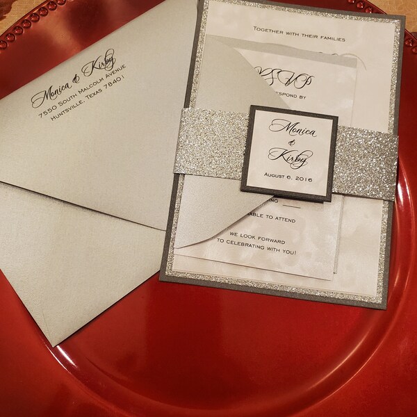 Glitter Wedding Invitation, Silver Glitter Wedding Invitation, Silver ...