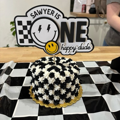 Checkered Smiley Cake Topper Custom Cake Topper Boys Birthday Cake ...