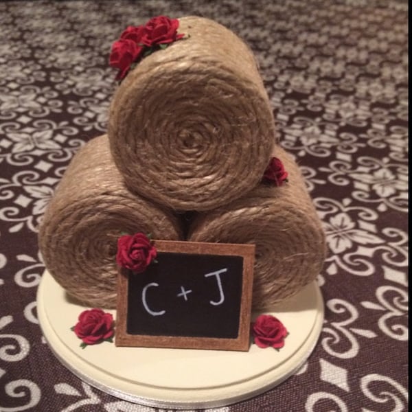 Rustic Wedding Cake Topper - Rose Cake Topper - Hay Bale Cake Topper ...