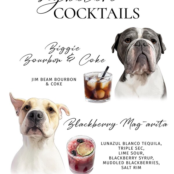 Signature Wedding Drink Menu for Wedding Signature Drink Names Dog ...
