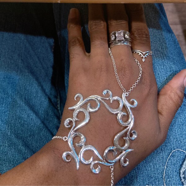 Silver Hand Chain Bracelet "gia" Bracelet Ring Sterling Silver Finger ...