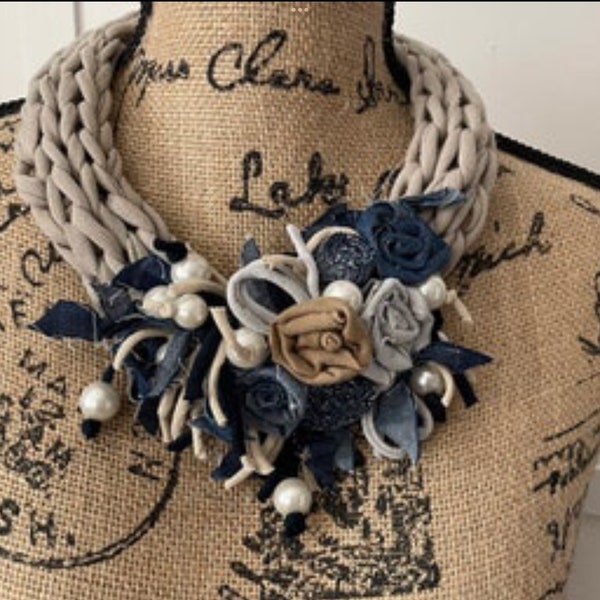 Blue Denim Scarf Necklace,jeans Fabric Necklace,fabric Necklace,blue ...