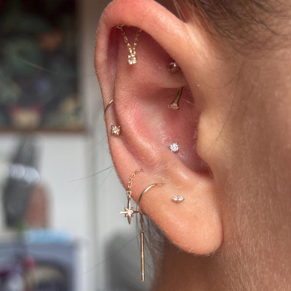 14K Solid Gold Diamond Helix Flat Back/14k Tragus Push in Stud ...