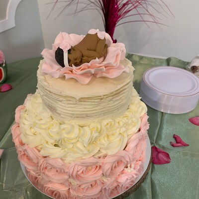 Baby on Flower Cake Topper Girl Baby Shower Cake Topper Pink Lily 3D ...