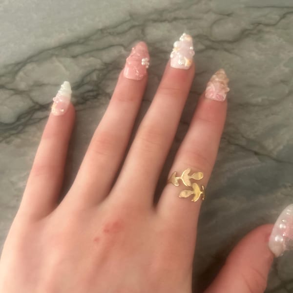 Summer Pink Octopus and Flower Press on Nails, Elegant Handmade PINK ...