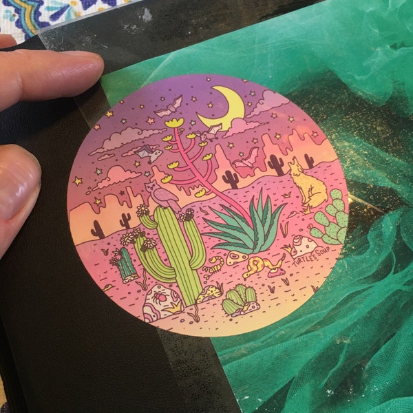 Dreamy Desertscape, Desert Nightlife Holographic Sticker, Metallic ...