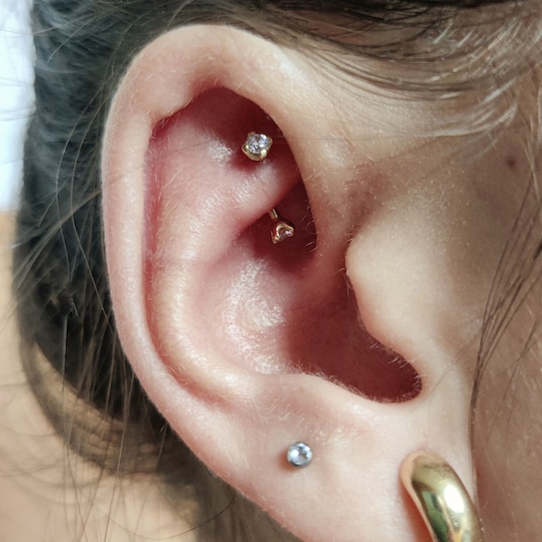 14k Solid Gold Rook Piercing,daith,internally Threaded Curved Barbell.2 ...