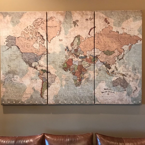 Push Pin Travel Map of World, Personalized Gift for Travelers, Modern ...