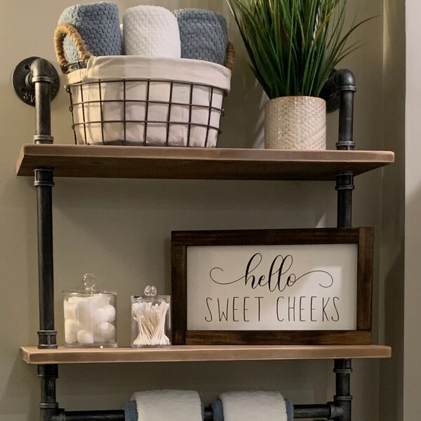 Hello Sweet Cheeks Rustic Farmhouse Bathroom Wood Sign, Funny Humor ...
