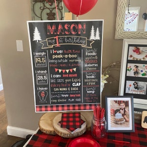Lumberjack Birthday Chalkboard Buffalo Plaid Woodland First - Etsy