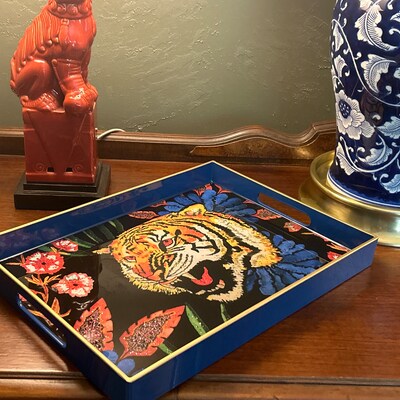 GUCCI Wallpaper Serving Tray Pink With Gold Trim Made to Order - Etsy