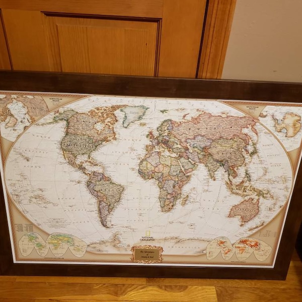 Personalized Executive World Travel Map With Pins and Frame Push Pin ...