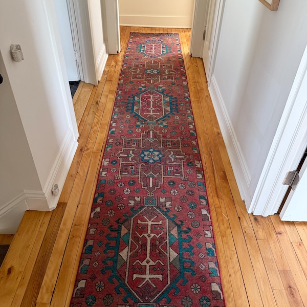 4x9 Oushak Rug, 4x9 Vintage Wool Rug, 4x9 Turkish Oriental Rug, Red ...