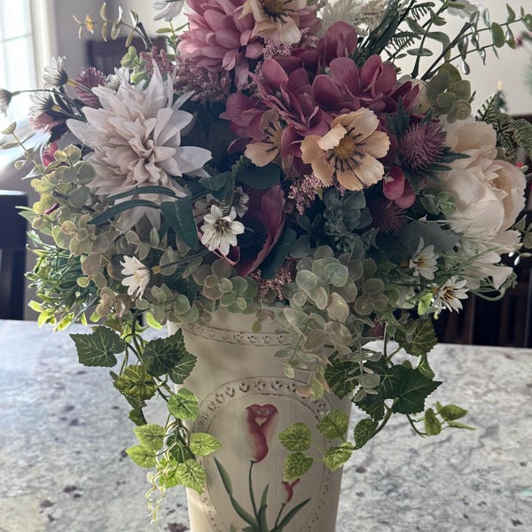 Vintage Tin Colander Pumpkin and Floral Arrangement~farmhouse Floral ...