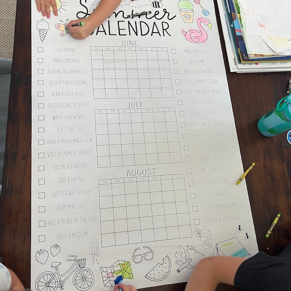 Printable Summer Calendar Poster, Summer Activities Calendar, Bucket ...