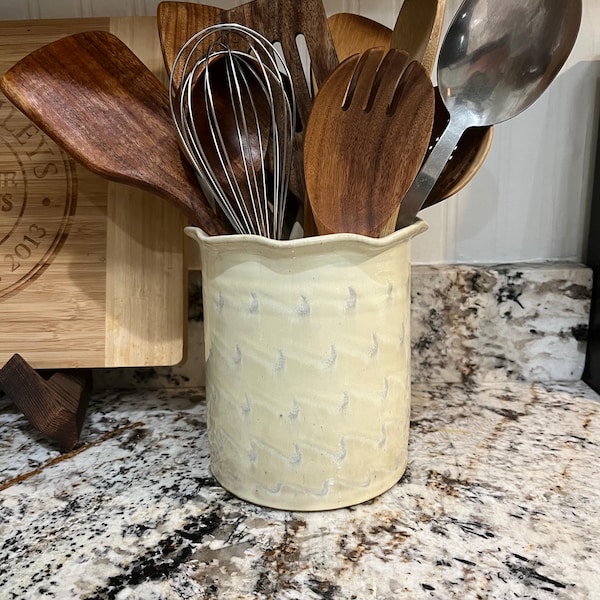 Handmade Opal Ceramic Utensil Holder: Blue Accent Wine Chiller - Etsy