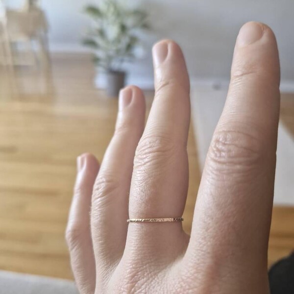 14k Gold Bohemian Ring, Rustic Wedding Ring, Thin Gold Ring, Dainty 14k ...