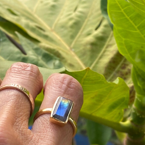 Rainbow Labradorite Ring ~ Rectangular Stone~ Gemstone ~ Natural ~ 18k ...