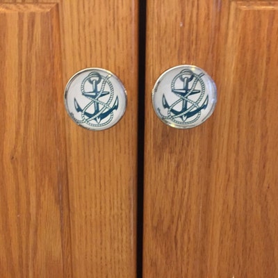 Boat Ship Nautical Teal Anchor Glass Knob for Boats Dresser - Etsy
