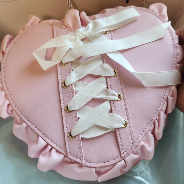 Pink Dahl Bag, Ribbon Bow Lace up Detail in Coquette and Kawaii Style ...