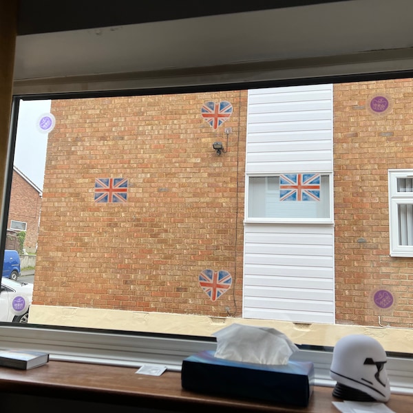 Watercolour Union Jack Hearts Window Stickers, Coronation Window ...