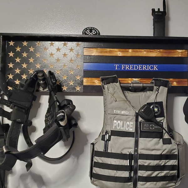 Thin Blue Line - Police Gear Rack - Graduation Gift - Police Duty Gear ...
