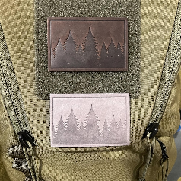Pine Tree Leather Patch | Optional Hook and Loop Fastener | 3" X 2 ...