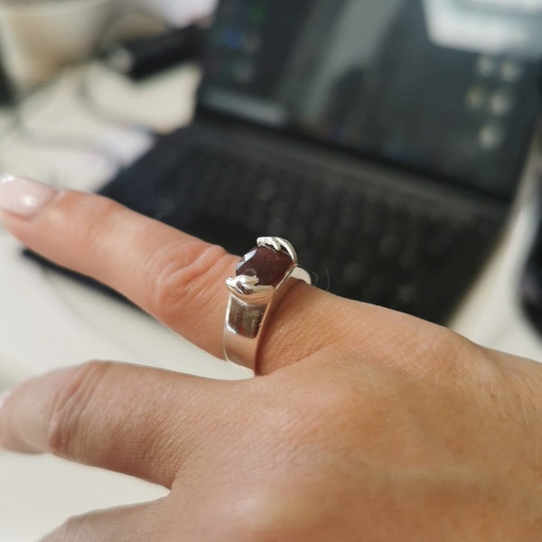 Hand Ruby Silver Ring Solid Silver 925K Sterling Silver Five Fingers ...