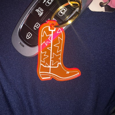 Cowgirl Boot Keychain Rodeo Hot Pink Neon Key Ring Cute Keychain ...