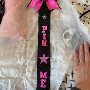 Pin Me Cheer Competition Tag Ribbons, Customizable Glitter Colors Add ...