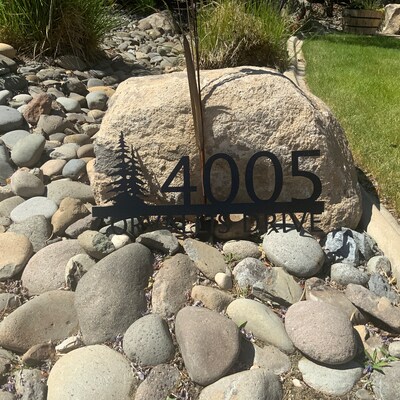 Custom Metal Home House Address Sign With Tree for Rock or Wall - Etsy