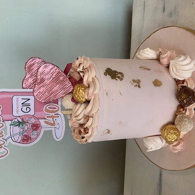 Pink Gin Cake Topper, Rose Gold Name and Age, Alcohol Cocktail Birthday ...