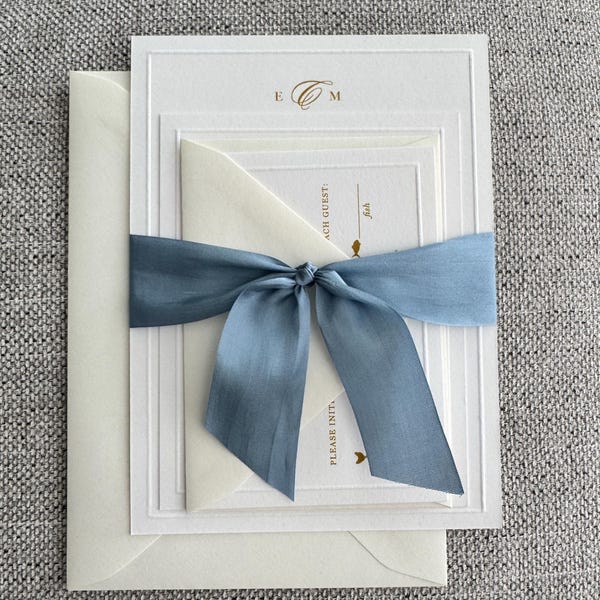 Embossed Border Wedding Invitation Suite — Classic, Elegant Printed ...