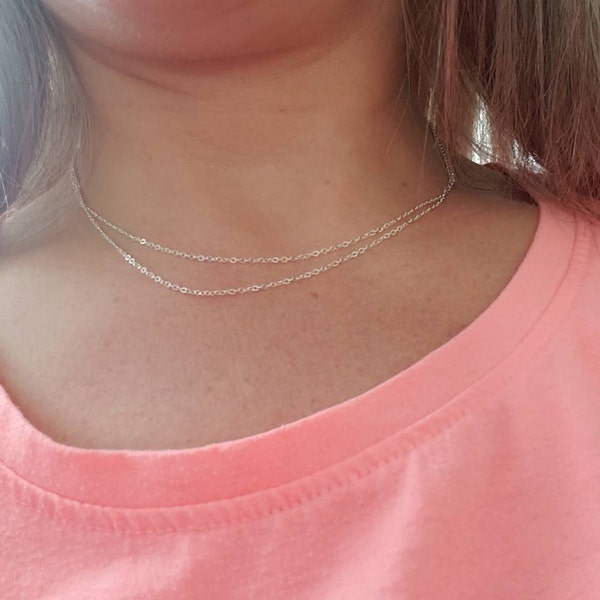 Double Strand Chain Necklace, Dainty Layered Style, Simple Chain ...