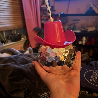Cowboy Hat Disco Ball Cup With Straw Custom Disco Ball Cup Bachelorette ...