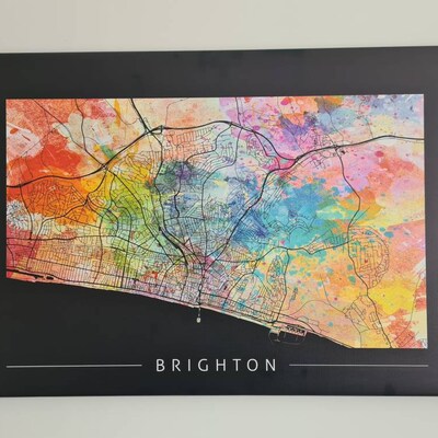 Brighton Map City Street Map of Brighton, England Art Print Watercolor ...