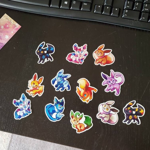 Cute Eeveelution Sticker Set - Eevee, Flareon, Jolteon, Vaporeon ...