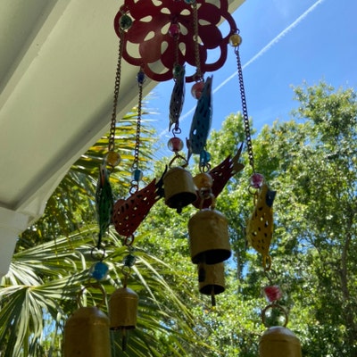 Carousel of Colorful Birds Wind Chime Wrought Iron, Hand Painted ...
