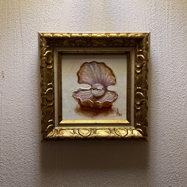 Seashell Pearl Painting Sea Shell With Pearl Artwork Original Oil ...